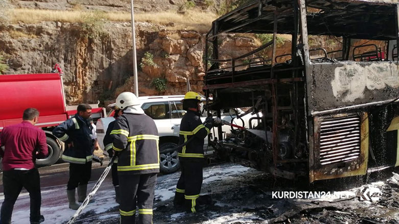 PHOTOS: Iranian bus carrying 30 passengers burns in Erbil, no casualties